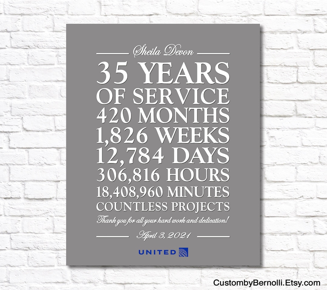 35 Years of Service, Personalized 10 Year 15 Year 20 Year 25 30 40, ANY ...