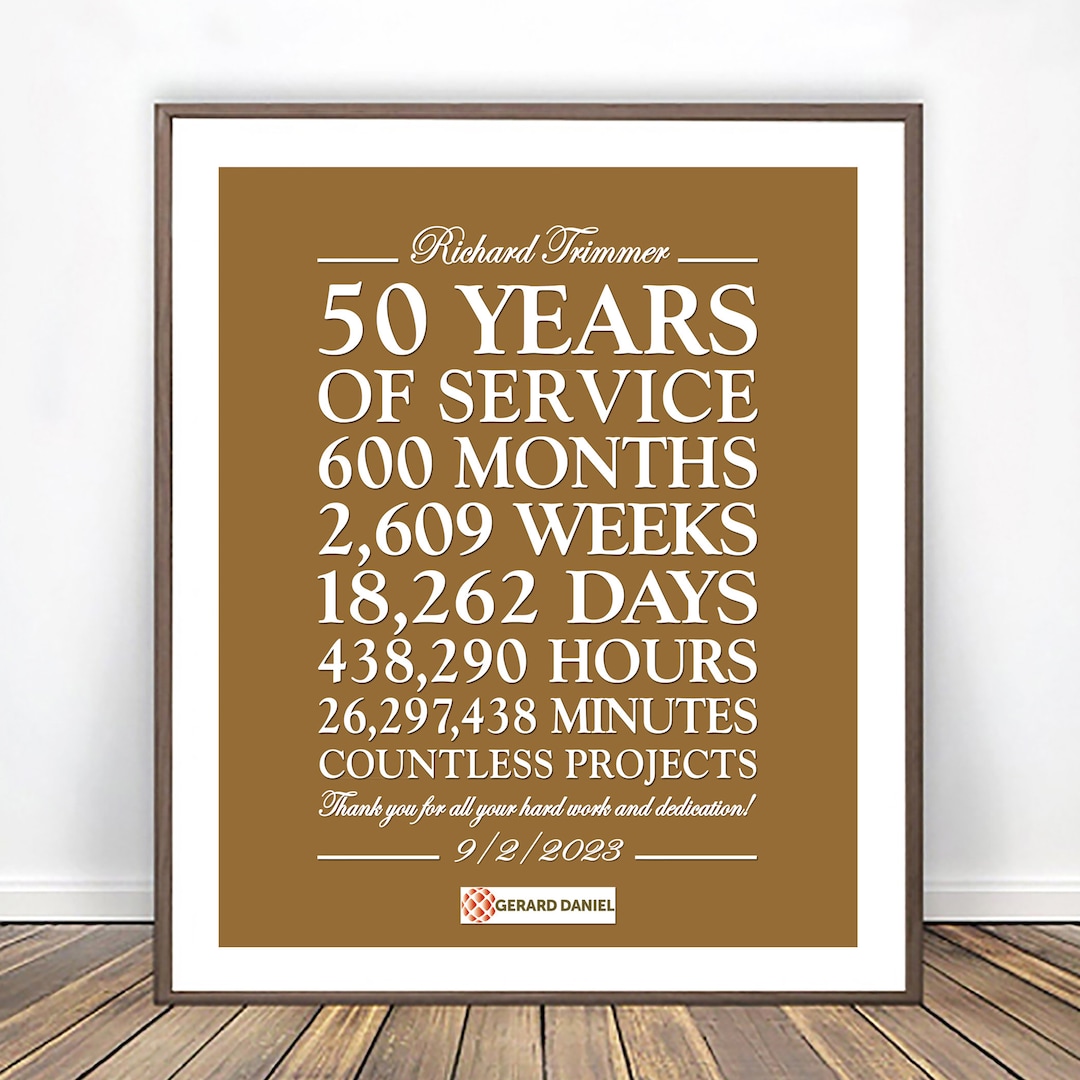 50 Year Work Anniversary Gift, Personalized 50 Years of Service ...