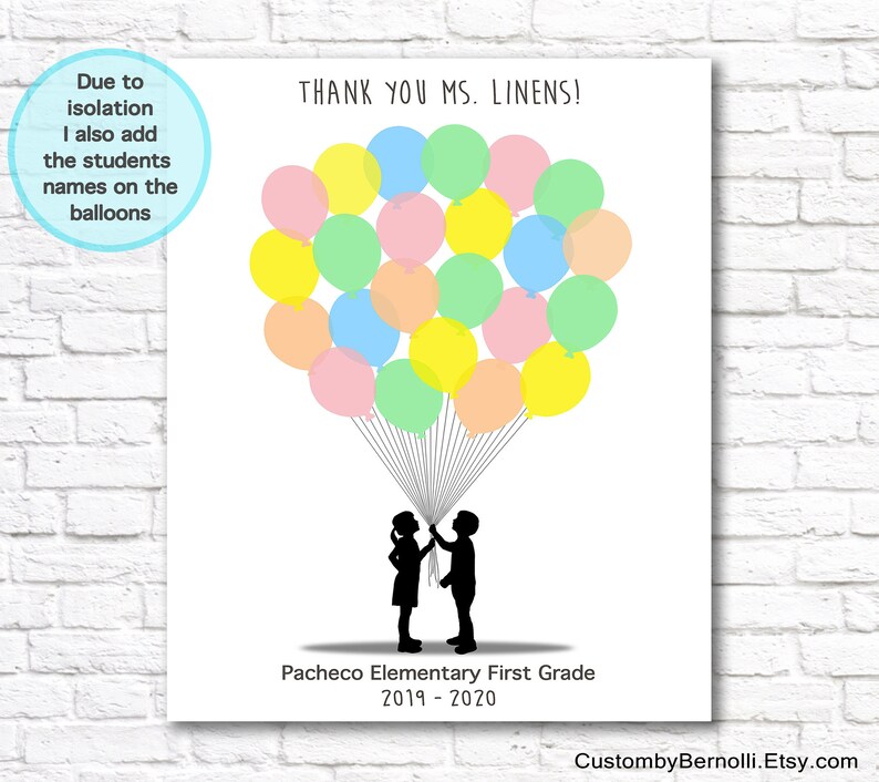 Personalized Teacher Appreciation Gift With Kids and Balloons | Etsy
