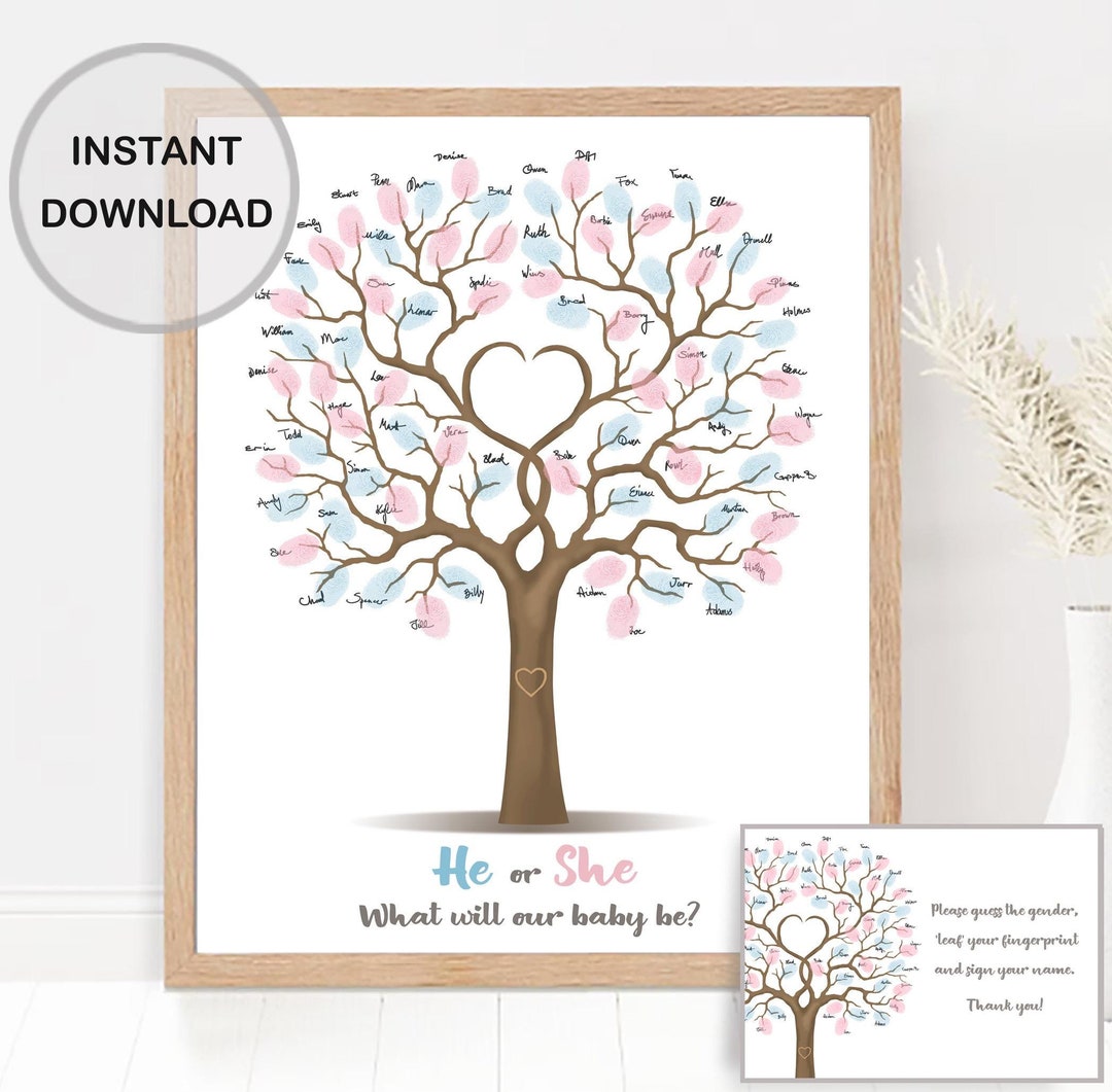 Gender Reveal Tree Fingerprint Guest Book Alternative, He or She What ...