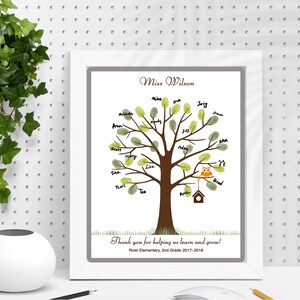 Teacher Appreciation Gift, Owl Fingerprint Tree Custom Gift for Teacher ...