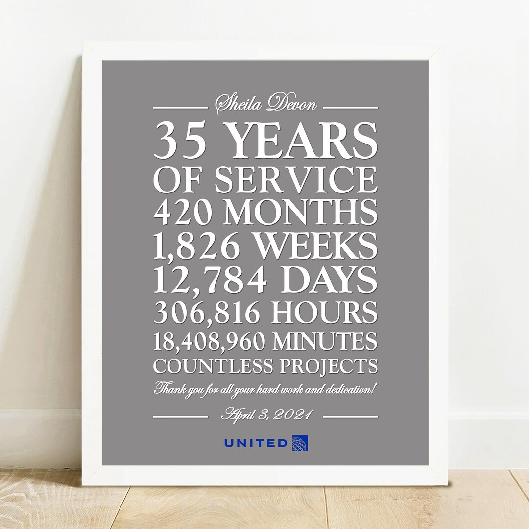 Personalized 35 Years of Service Gift for Worker, ANY YEAR Work ...