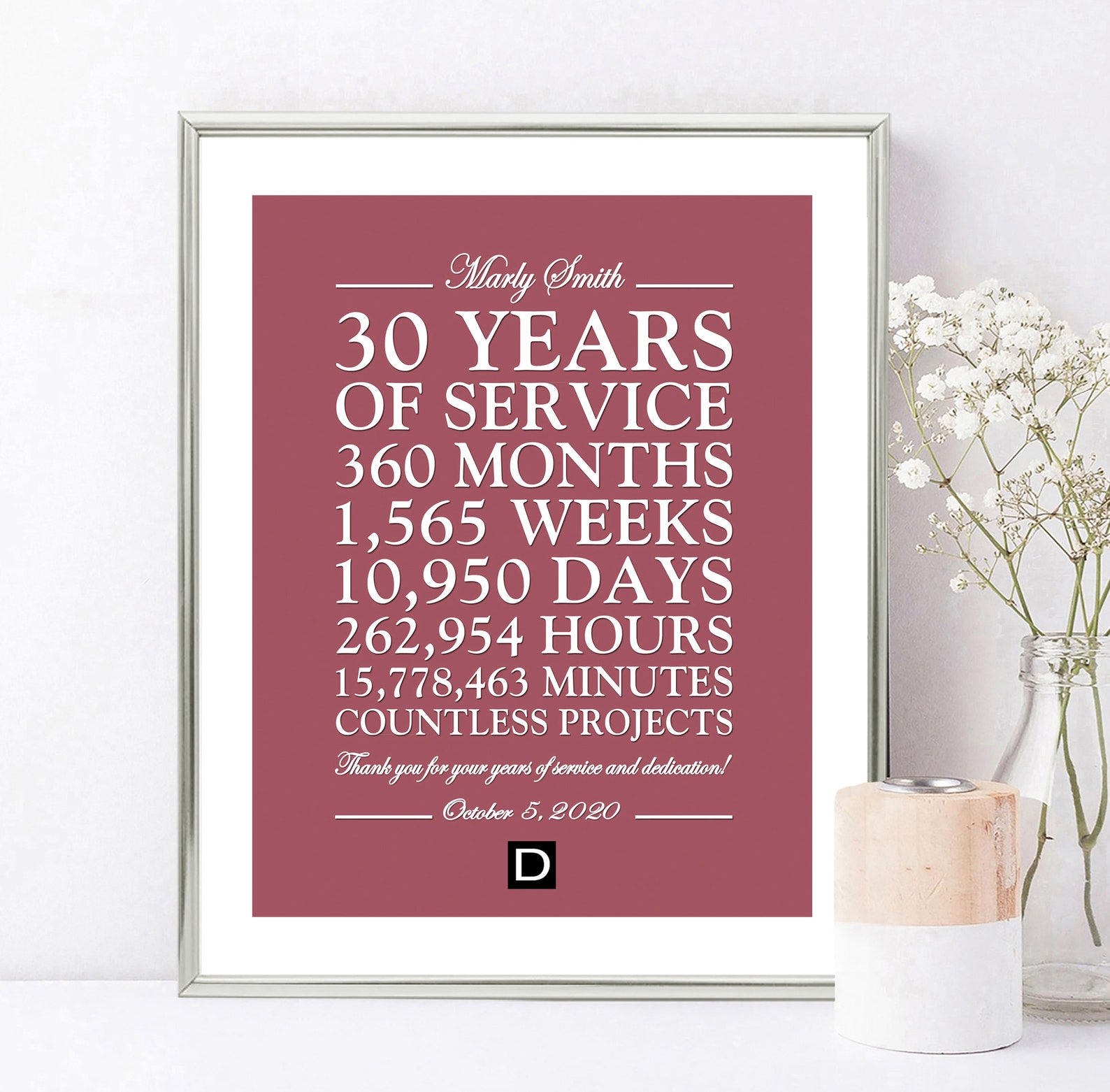 Personalized 40 Year Work Anniversary PRINT, 40 Years or ANY YEAR of ...