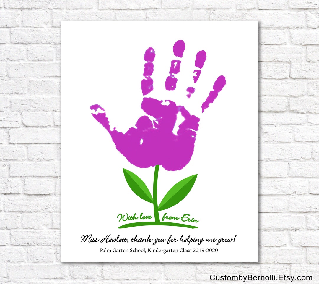 Teacher Hand Print Flower, Personalized Teacher Gift From Student ...