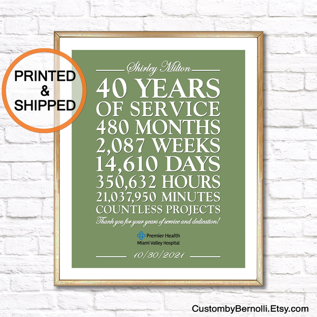 Personalized 40 Year Work Anniversary PRINT, 40 Years or ANY YEAR of ...