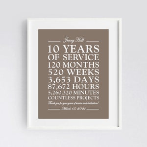 Personalized Work Anniversary Print, 10 Year 15 Year 20 Year 25, 30, 35, 40 Years, ANY YEAR Work ...