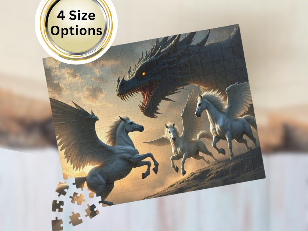 Dragon Puzzle, Pegasus Jigsaw, Epic Fantasy Battle Scene Art Puzzles ...