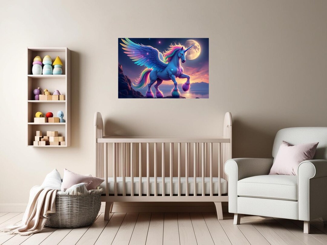 Magical Rainbow Unicorn Wall Art: Clydesdale Pegasus Print for Kids ...