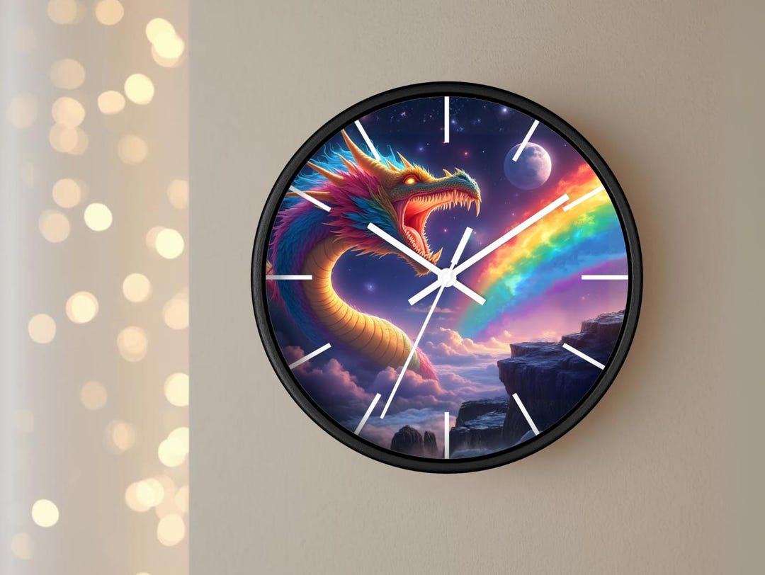 Rainbow Dragon Wall Clock: Fantasy Kids Room Decor, Silent Clock - Etsy