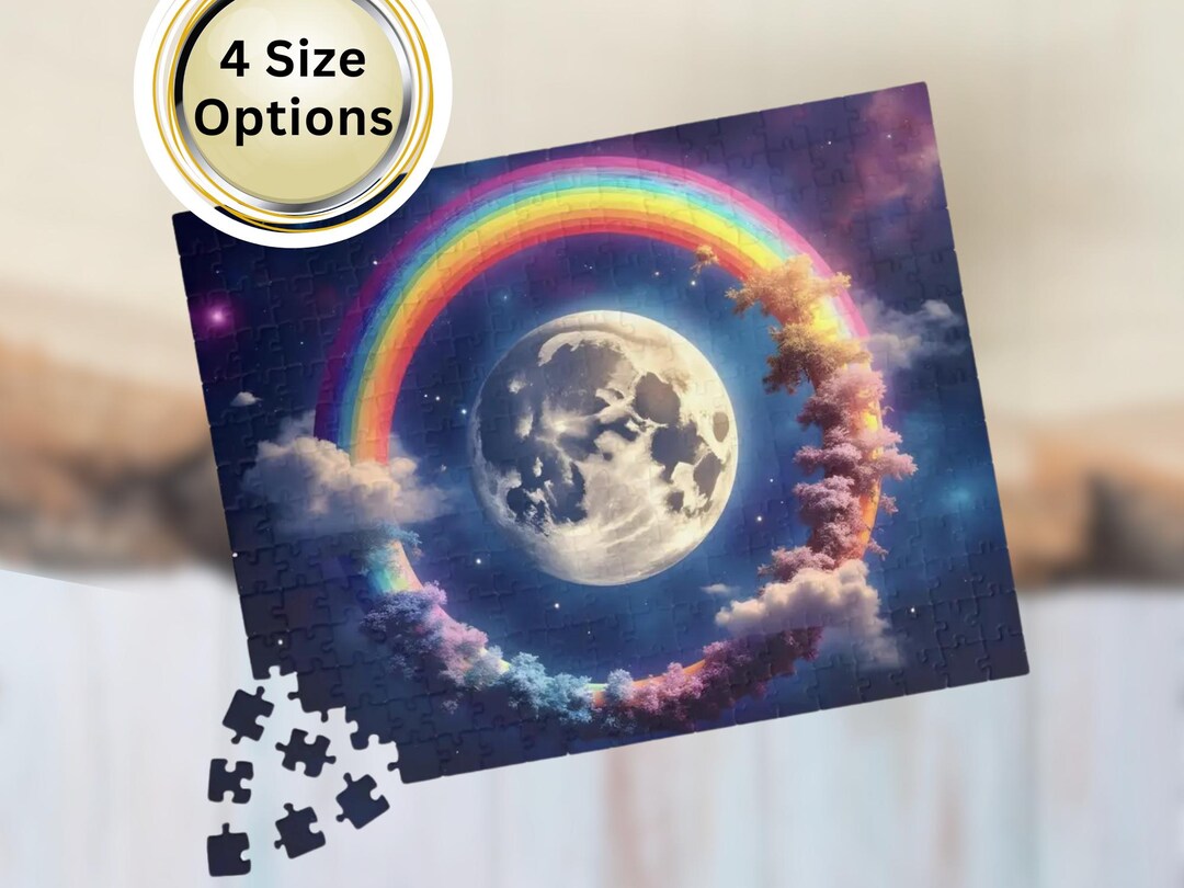 Full Moon Puzzle - Rainbow Circle With Trees Around Full Moon Jigsaw ...