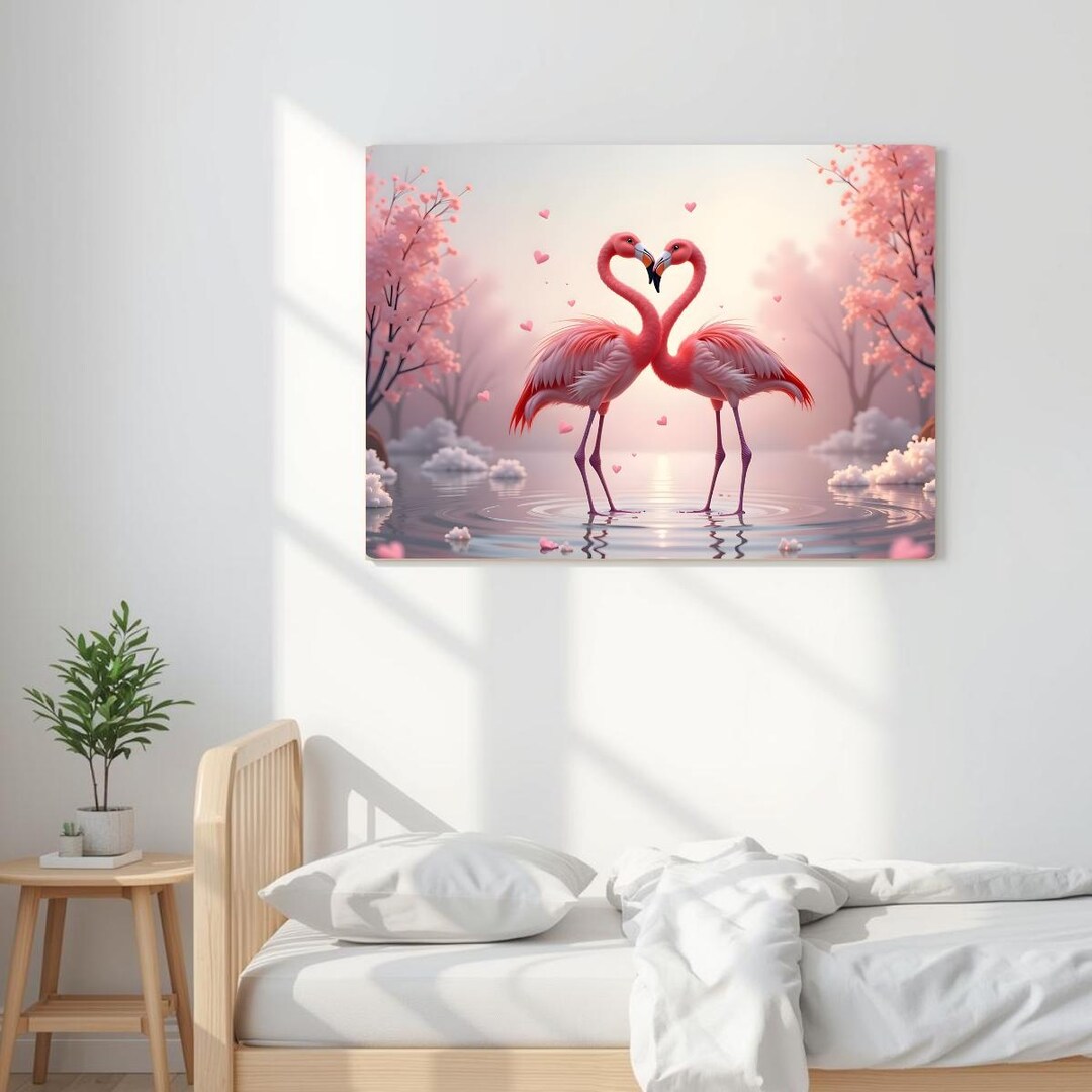 Pretty Pink Flamingo Art Print: Cute Birds & Hearts for Kids Room ...