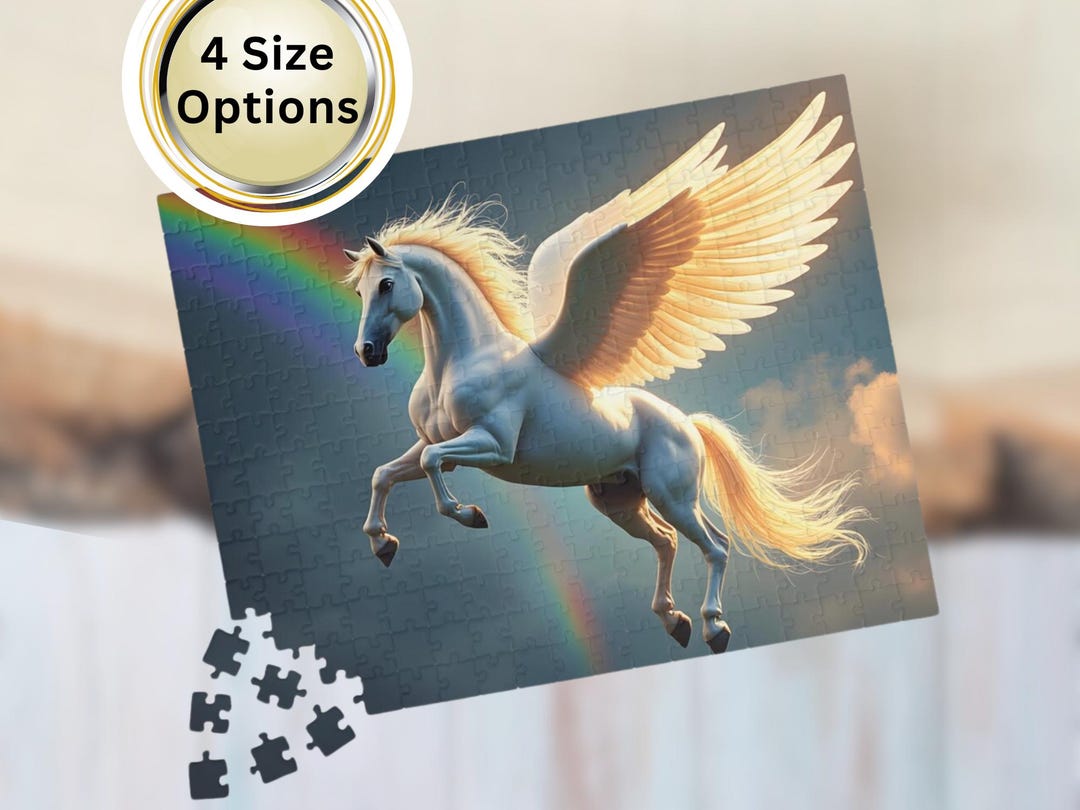 Pegasus Puzzle- Pretty White Pegasus With Rainbow Jigsaw, Flying Horse ...