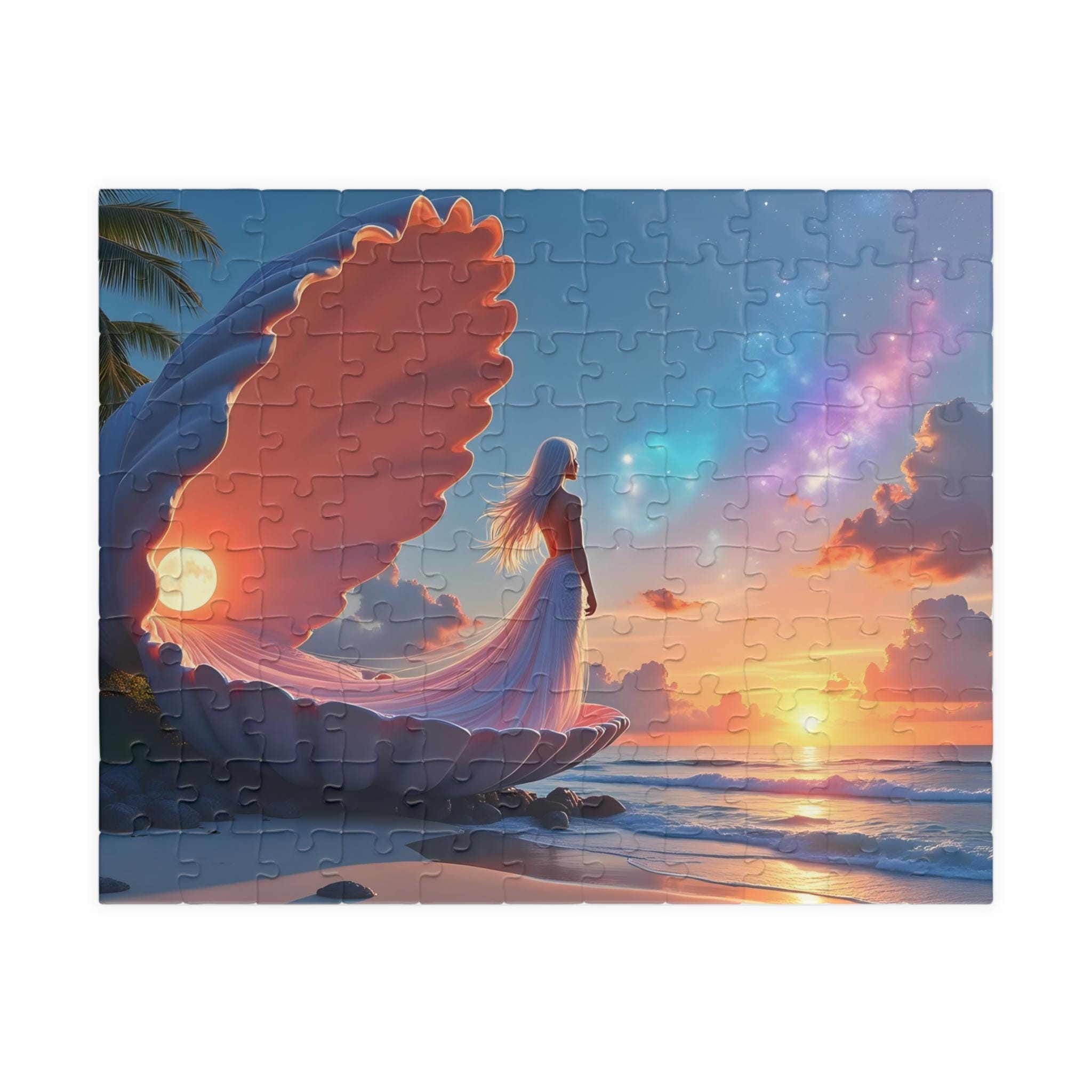 Mermaid Theme Puzzle, Pretty Woman in Giant Seashell Jigsaw, Easy Fun ...