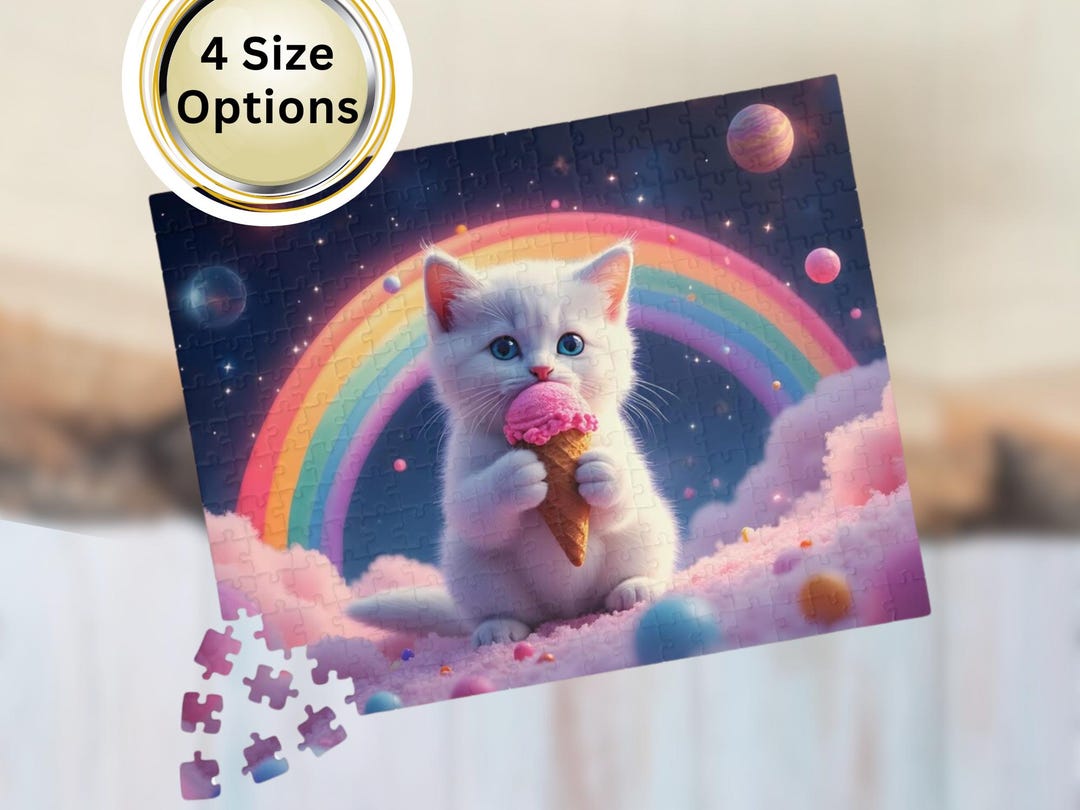 Cute Cat Puzzles - Rainbow Ice Cream Kitty Cat Jigsaw Puzzle for Girls ...
