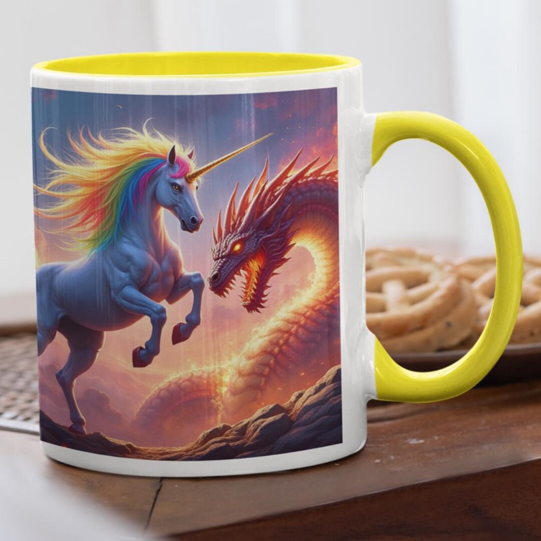 Rainbow Unicorn and Fire Dragon Coffee Mug 11oz - Fun Colorful Magic ...