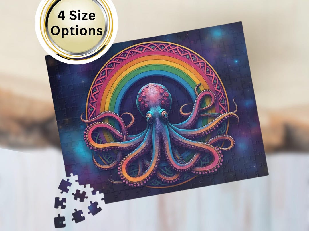 Octopus Puzzle, Rainbow Sea Creature Jigsaw, Colorful Marine Animal ...