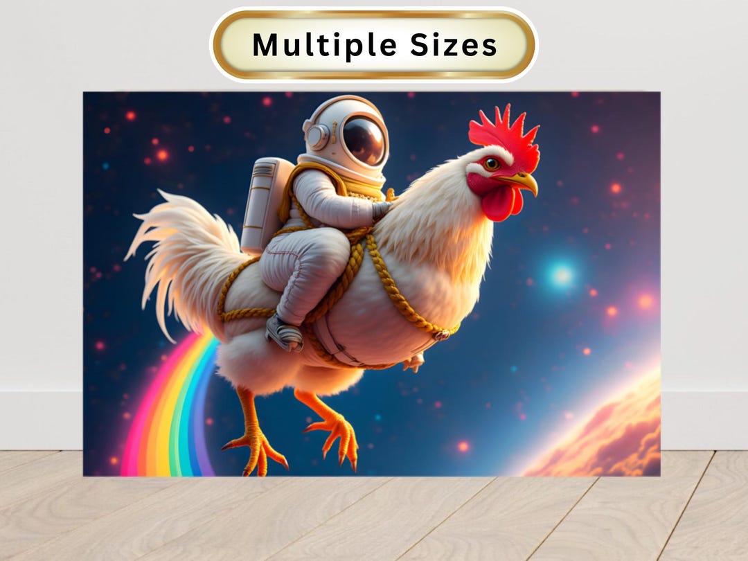 Astronaut Poster - Silly Chicken Wall Art for Kids Room, Fun Outer ...