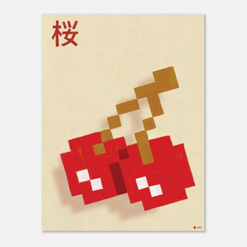 Cherry Pixel Art Print: Retro 8-bit Japanese Design - Etsy