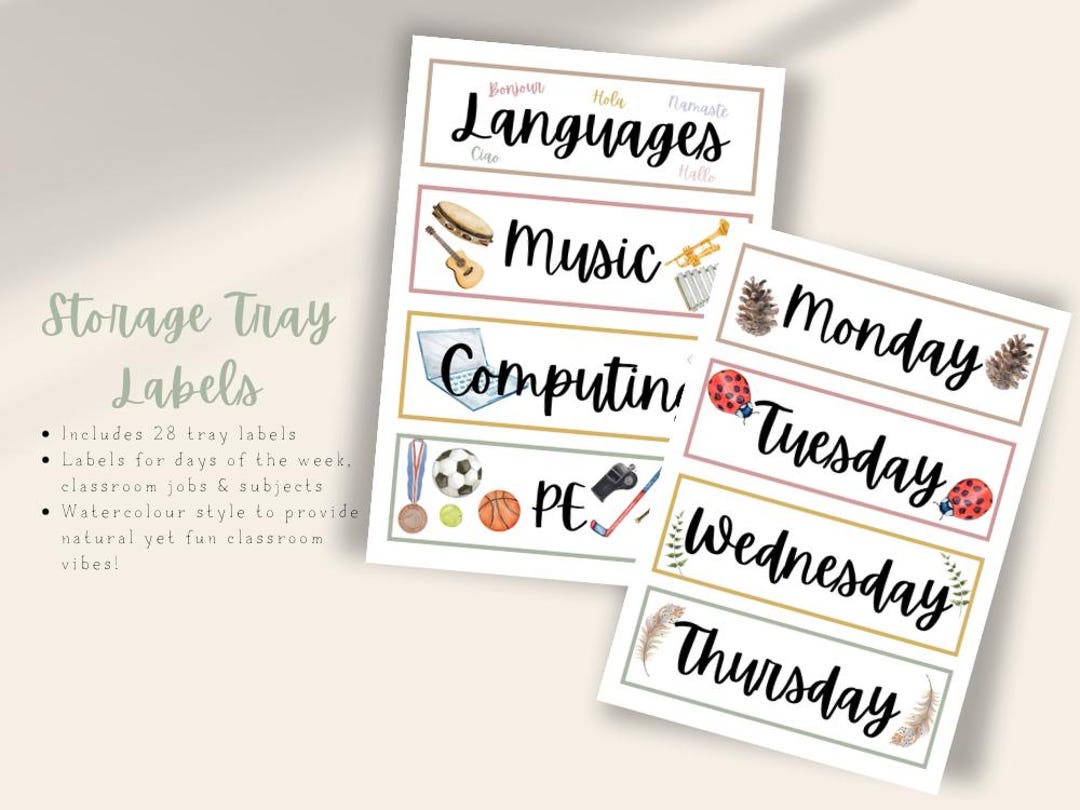 Editable Watercolour Tray Labels | Days of the Week, Subjects & Jobs ...