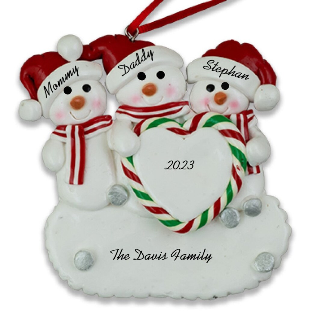 Family of 3 Together at Christmas Personalized Snow People for the ...