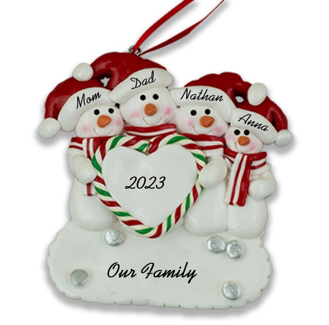 Family of 4 at Christmas Personalized Snowman Ornament by Calliope ...