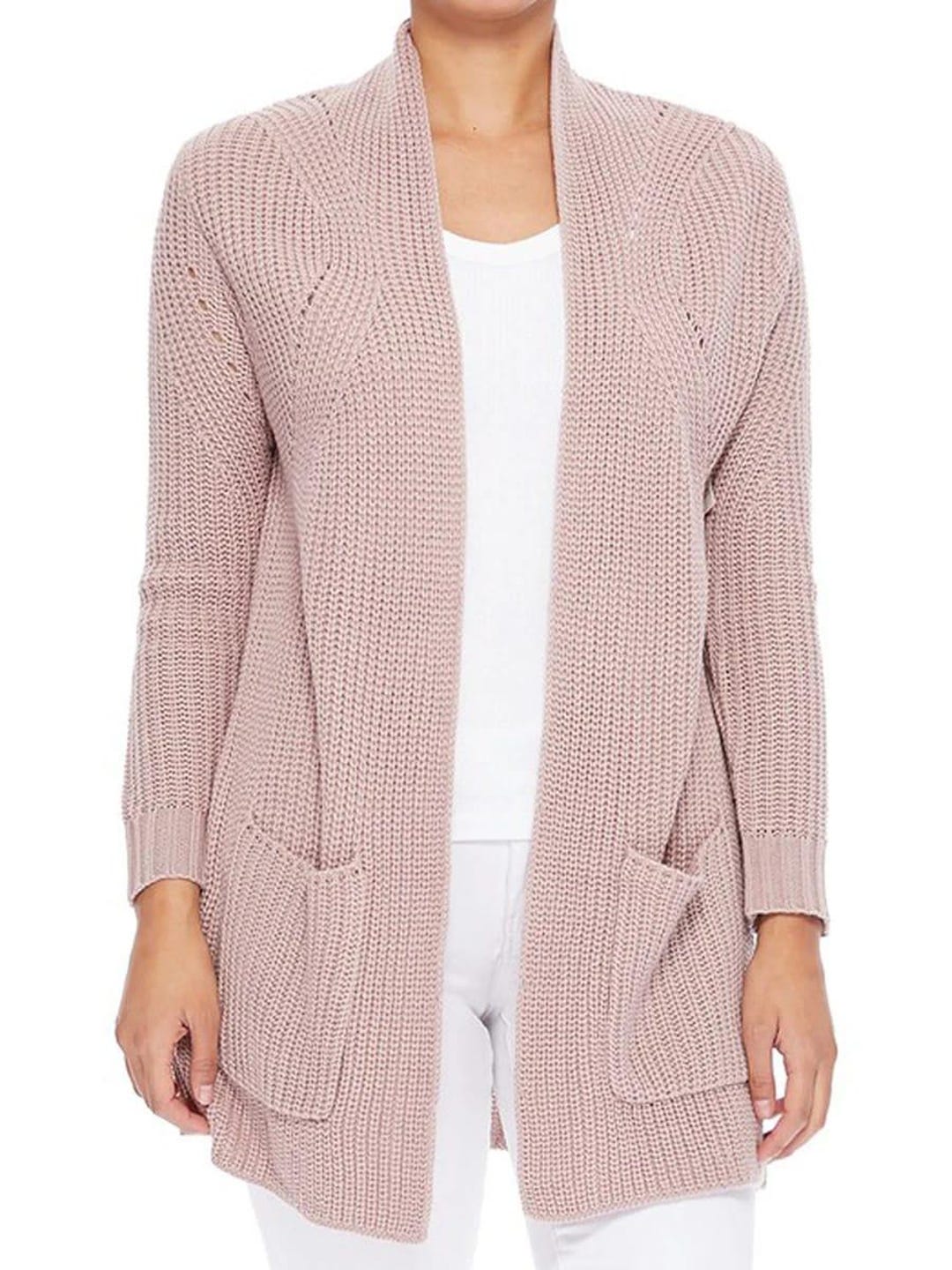 Women's Two Pockets Long Sleeve Open Front Drape Sweater Cardigan ...