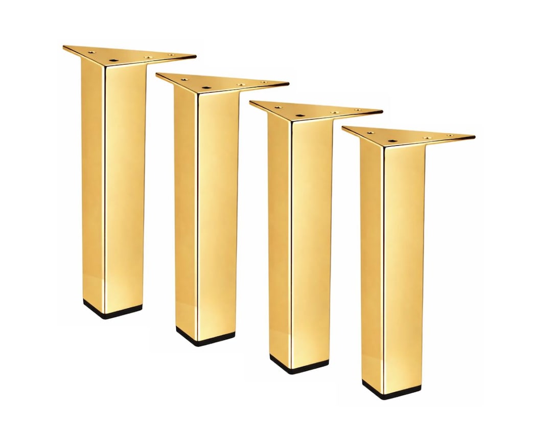Shiny Gold/brass Metal Furniture Legs, 10 Inch, Square Feet, DIY Set of ...