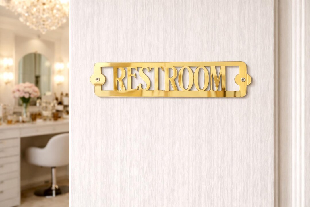 Restroom Sign Vintage Style - Black, Gold, Silver Acrylic Bathroom Sign ...