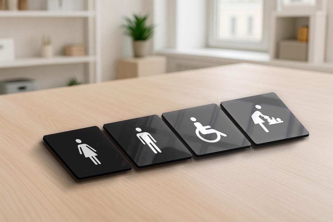 Modern Acrylic Restroom Sign Set – Customizable ADA Compliant WC ...