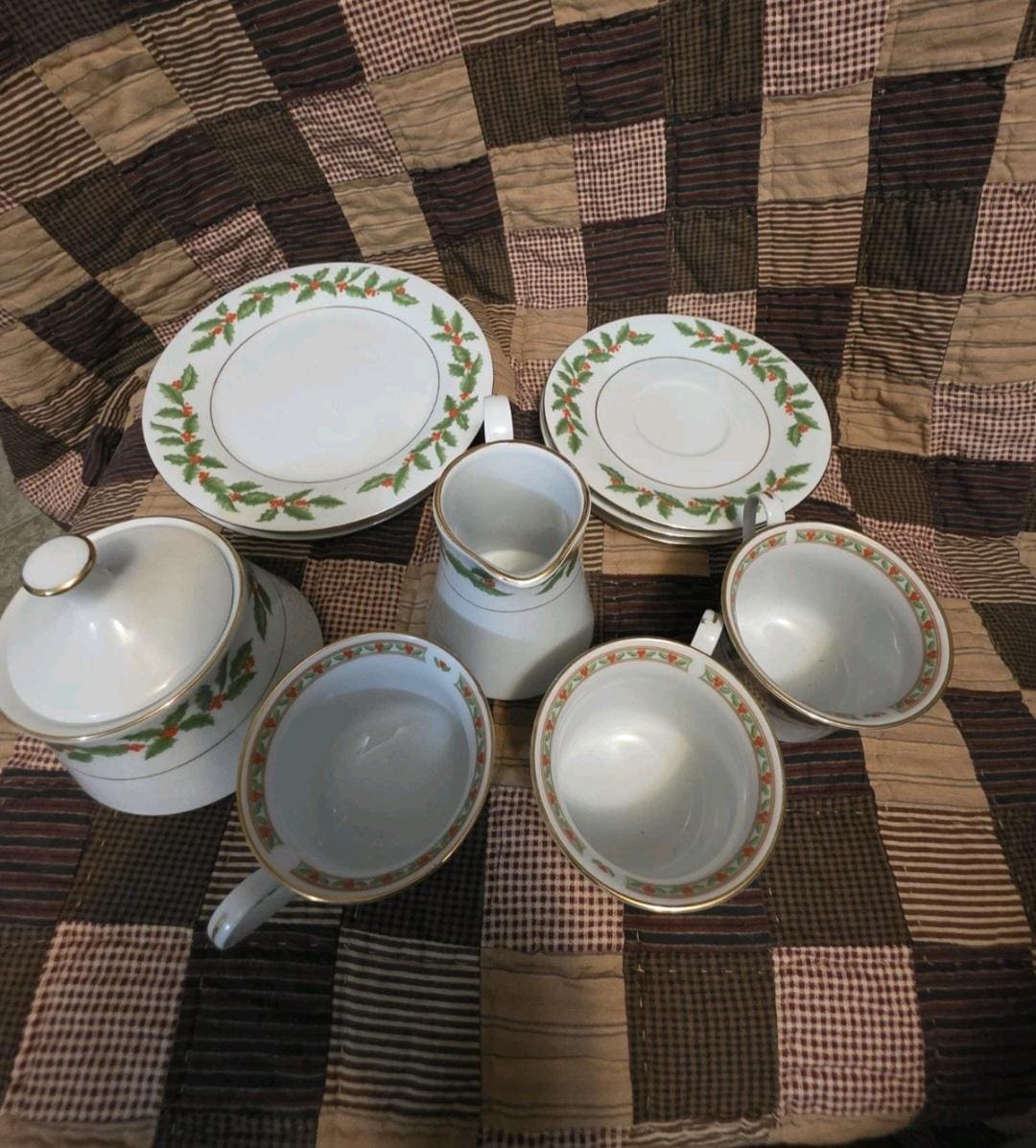 Crown Ming China Holly Berry Sugar Bowl/creamer/cups/plates - Etsy