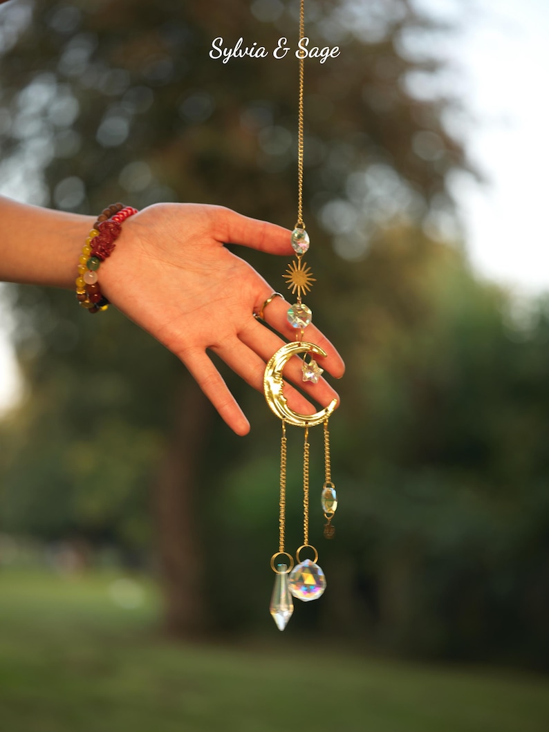 Sun and Moon Crystal Suncatcher: Rainbow Maker Window Hanging - Etsy