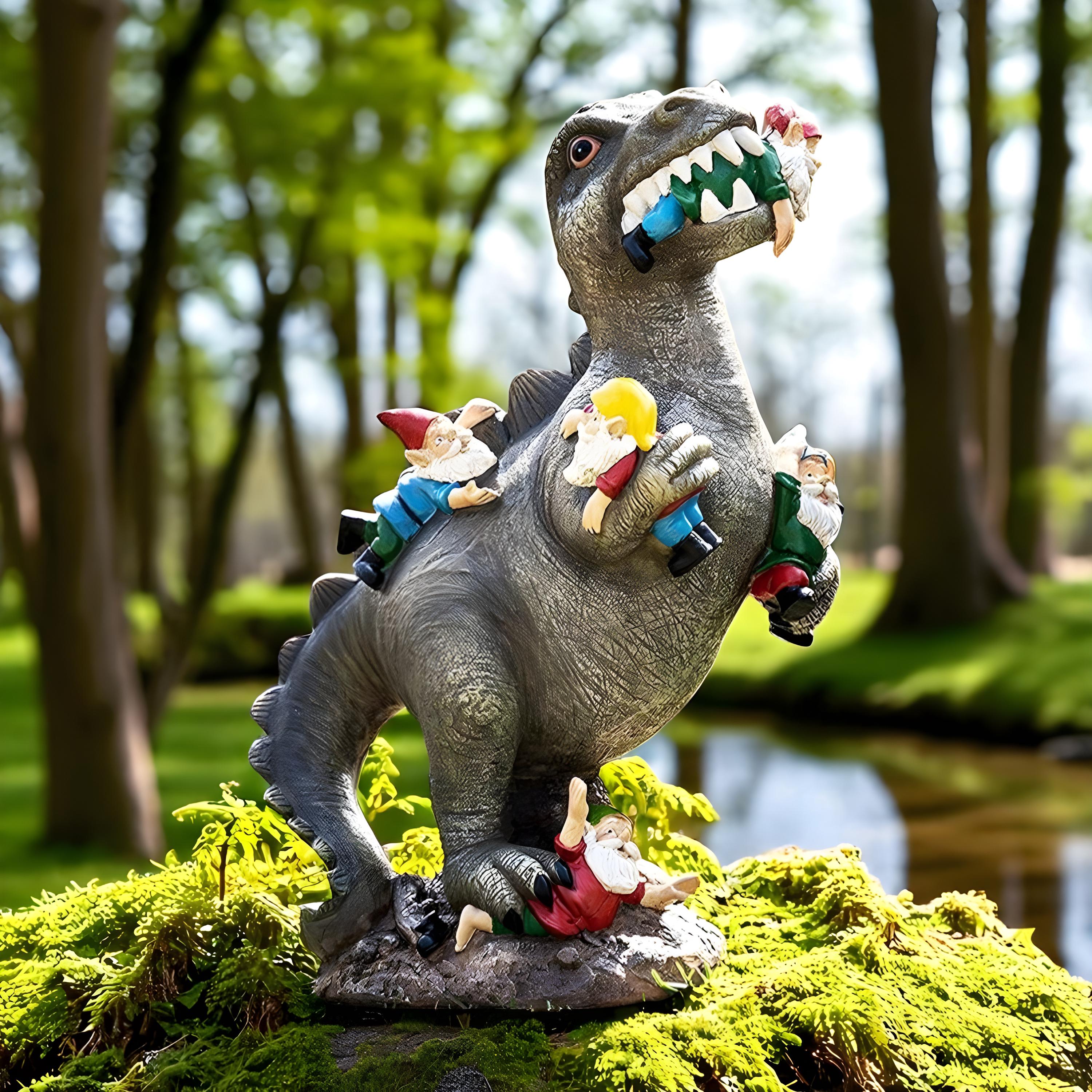 T-rex Dinosaur Eating Gnomes Statue: Hilarious Garden Decor - Etsy