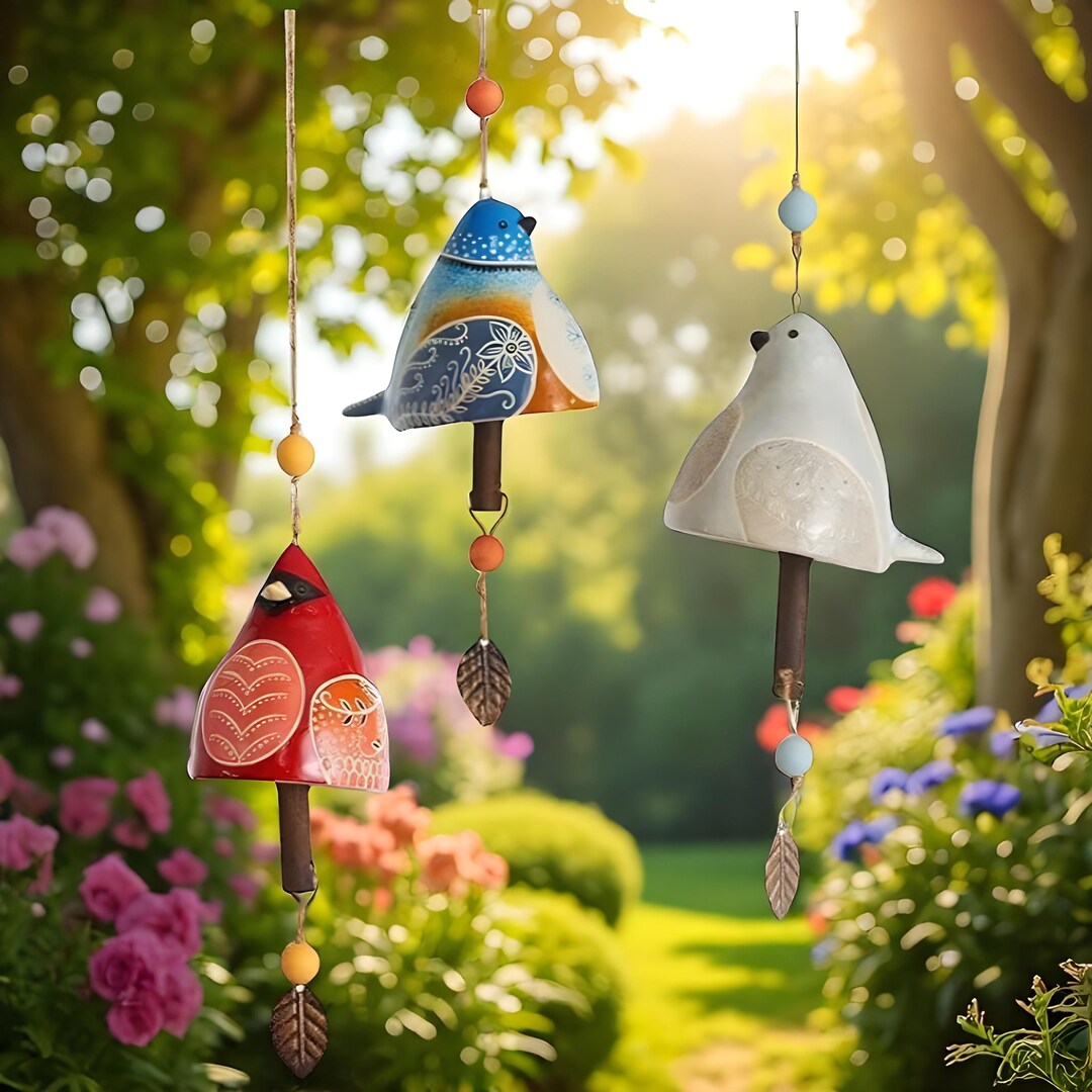 Handpainted Bird Wind Chimes (set of 3) - Whimsical Garden Decor - Etsy