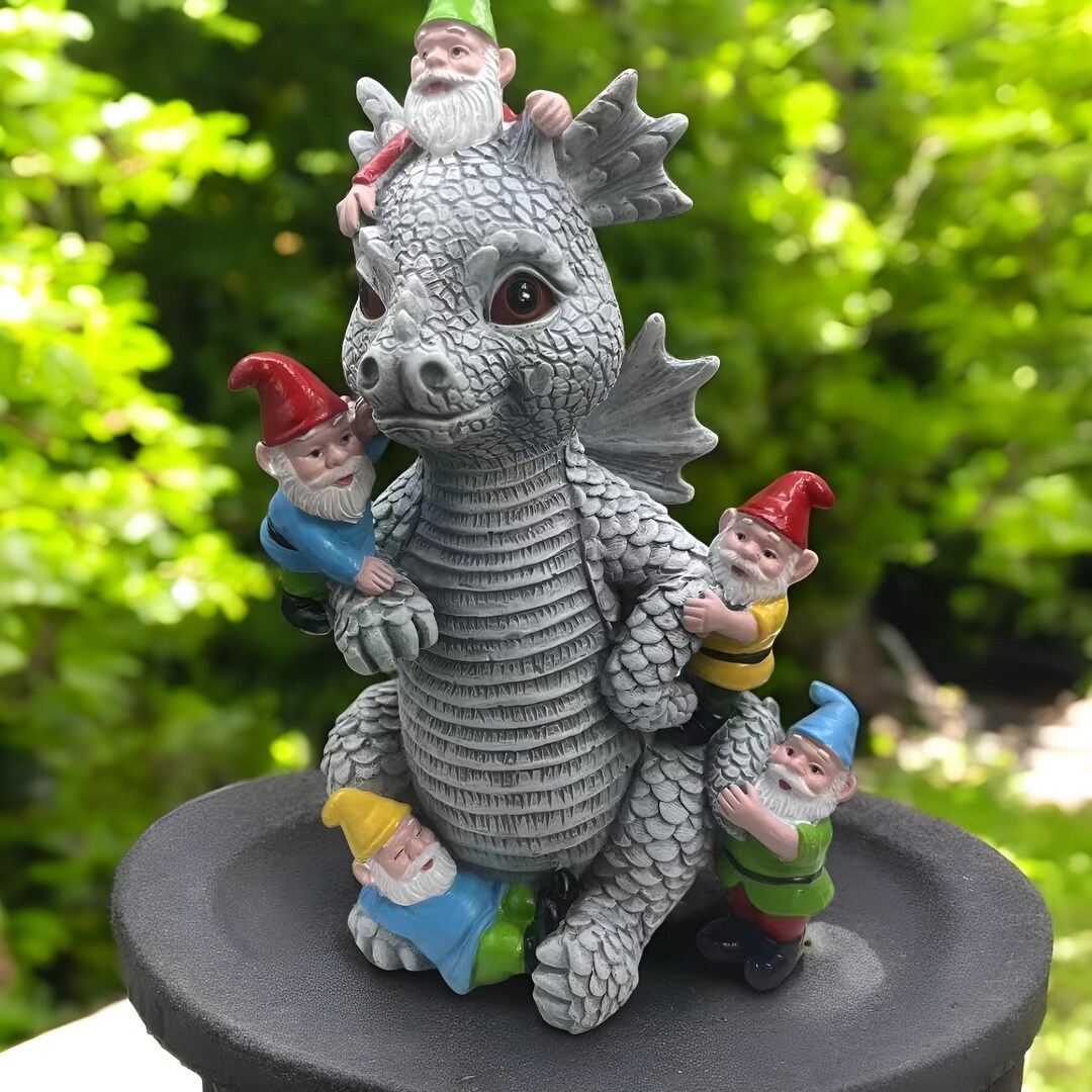 Dragon Gnome Garden Statue: Whimsical Weatherproof Resin Sculpture - Etsy