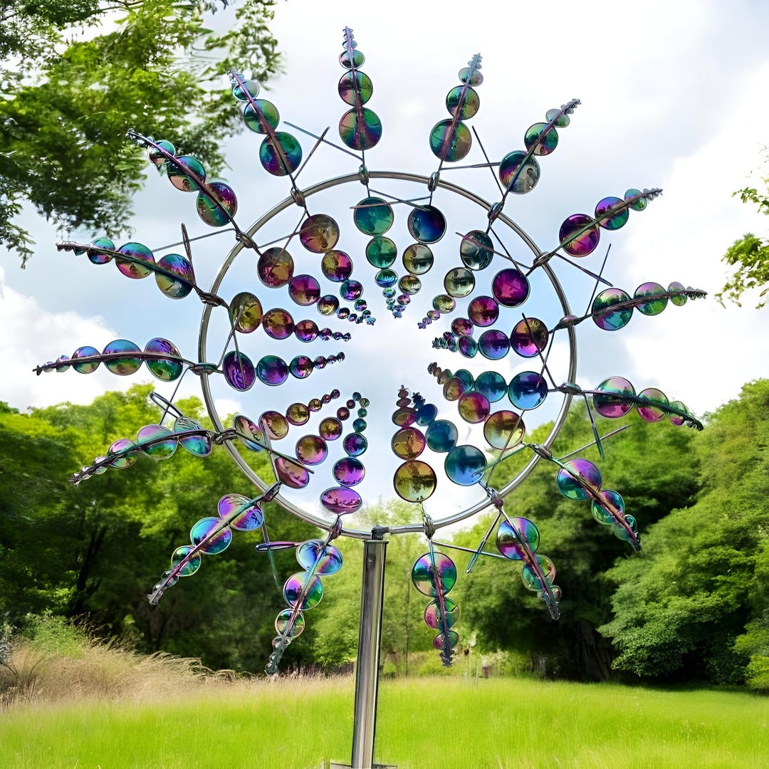 Kinetic Steel Wind Spinner: Iridescent Garden Sculpture for Lawn or ...