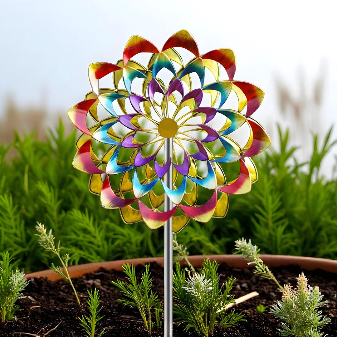 Kinetic Metal Wind Spinner: Colorful Garden Windmill Sculpture - Etsy