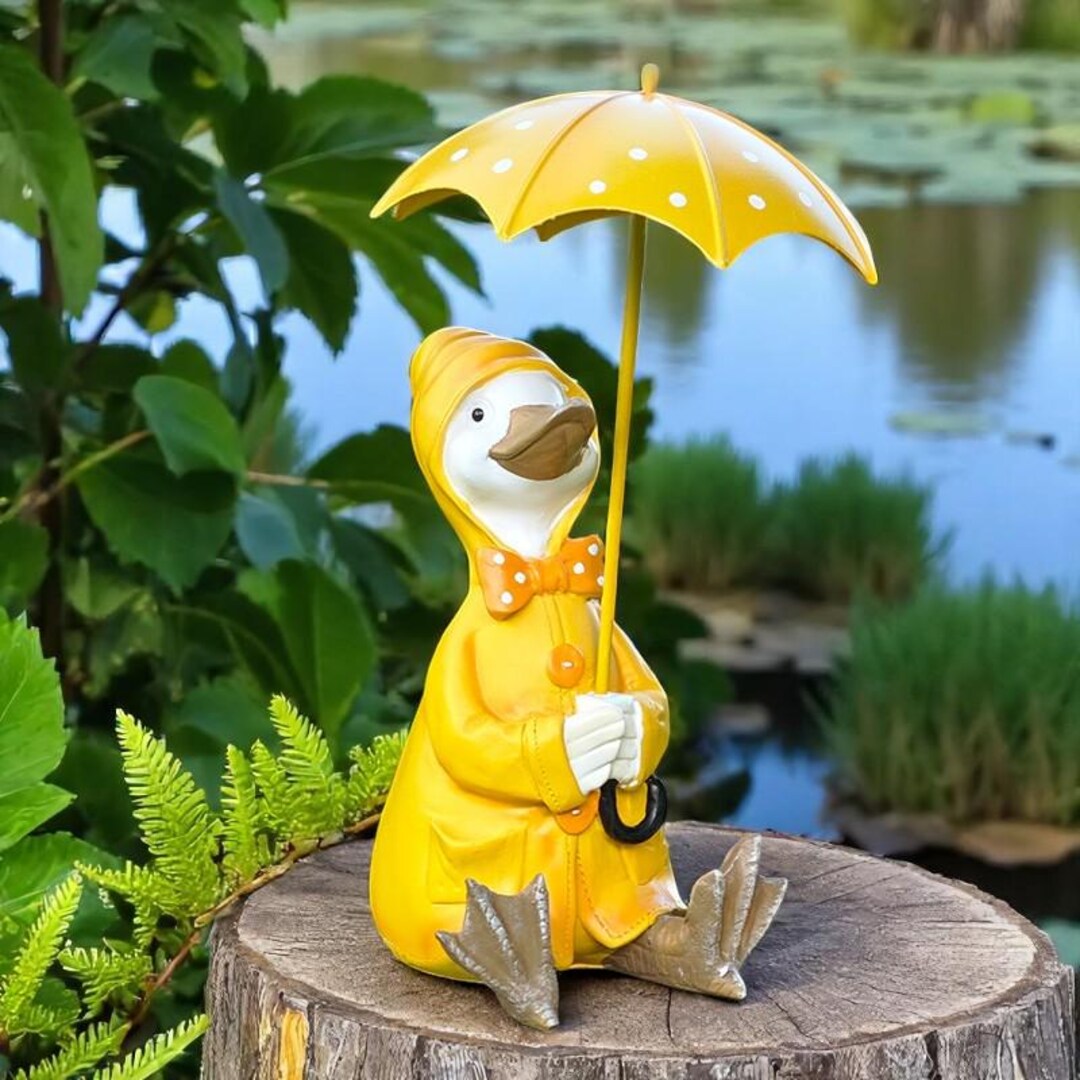 Resin Duck Statue With Umbrella: Whimsical Garden Decor - Etsy