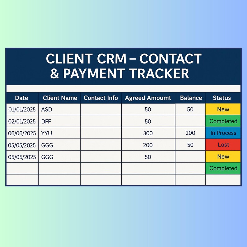 Client CRM Excel Template for Freelancers • Track Clients, Payments ...