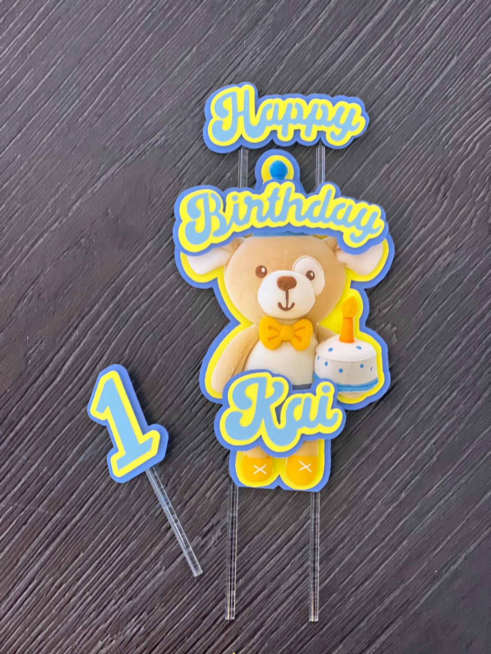 Personalized Teddy Bear 1st Birthday Cake Topper, Custom Name First ...