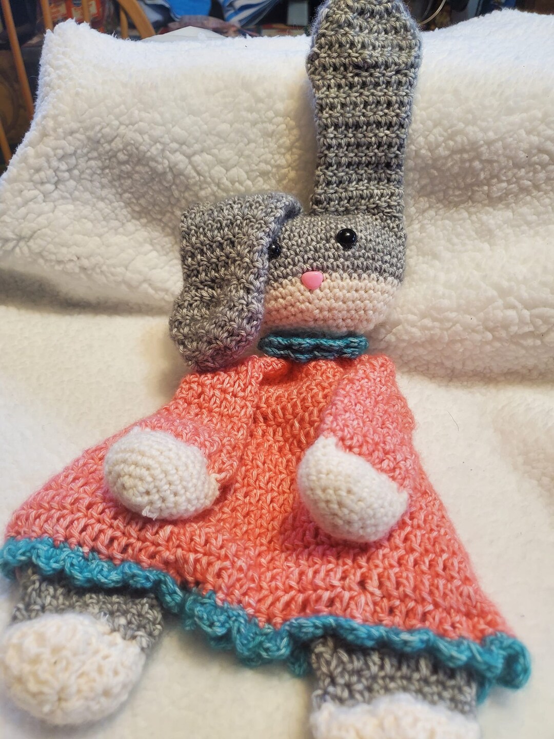 Handmade Crochet Bunny Rag Doll, Bunny Rag Doll, Handmade Snuggle Bunny ...