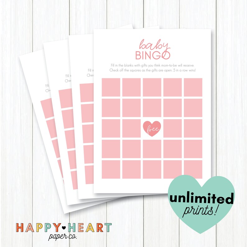 Baby Bingo Baby Shower Game Printable Pretty in Pink - Etsy