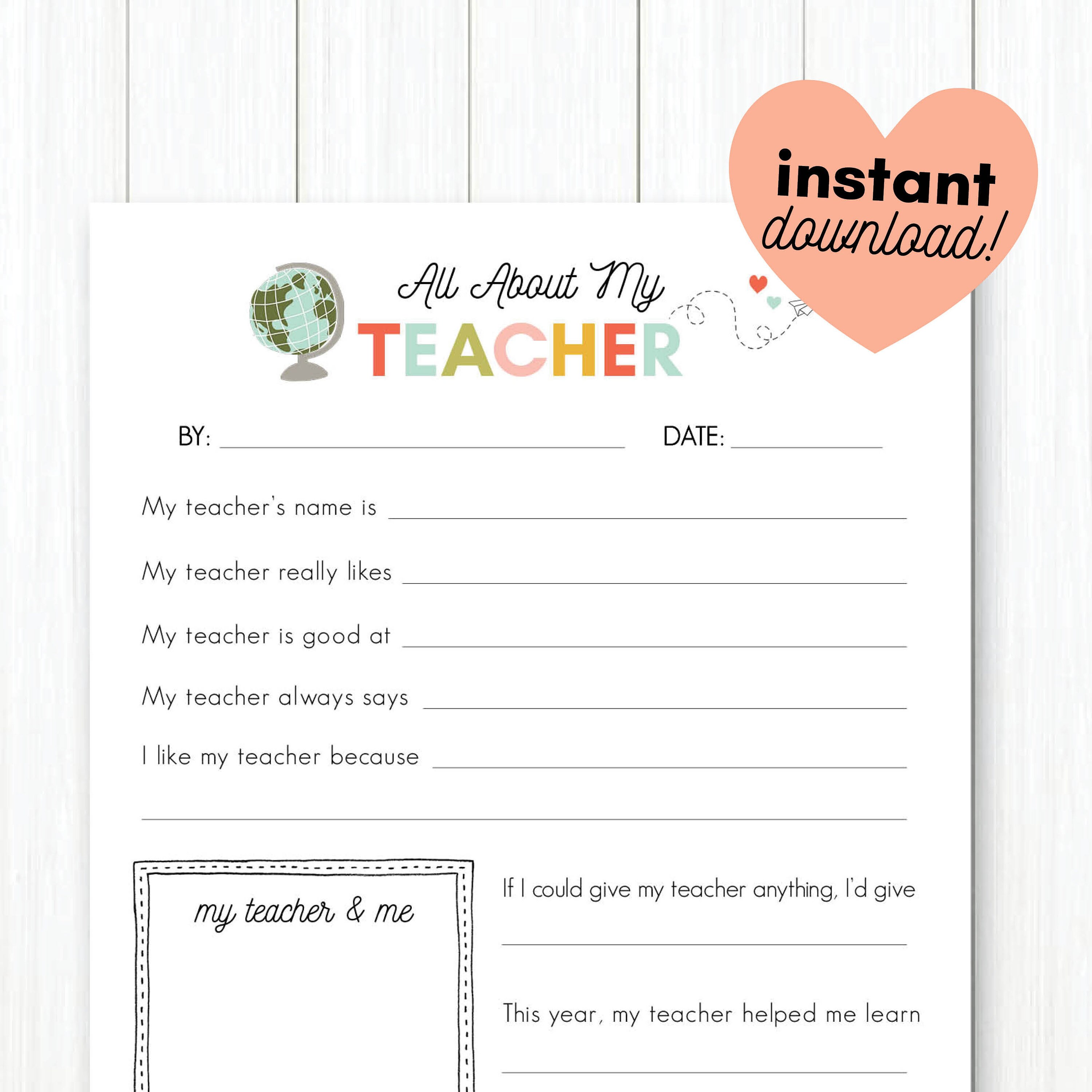 All About My Teacher Teacher Appreciation /end of Year Teacher Gift ...