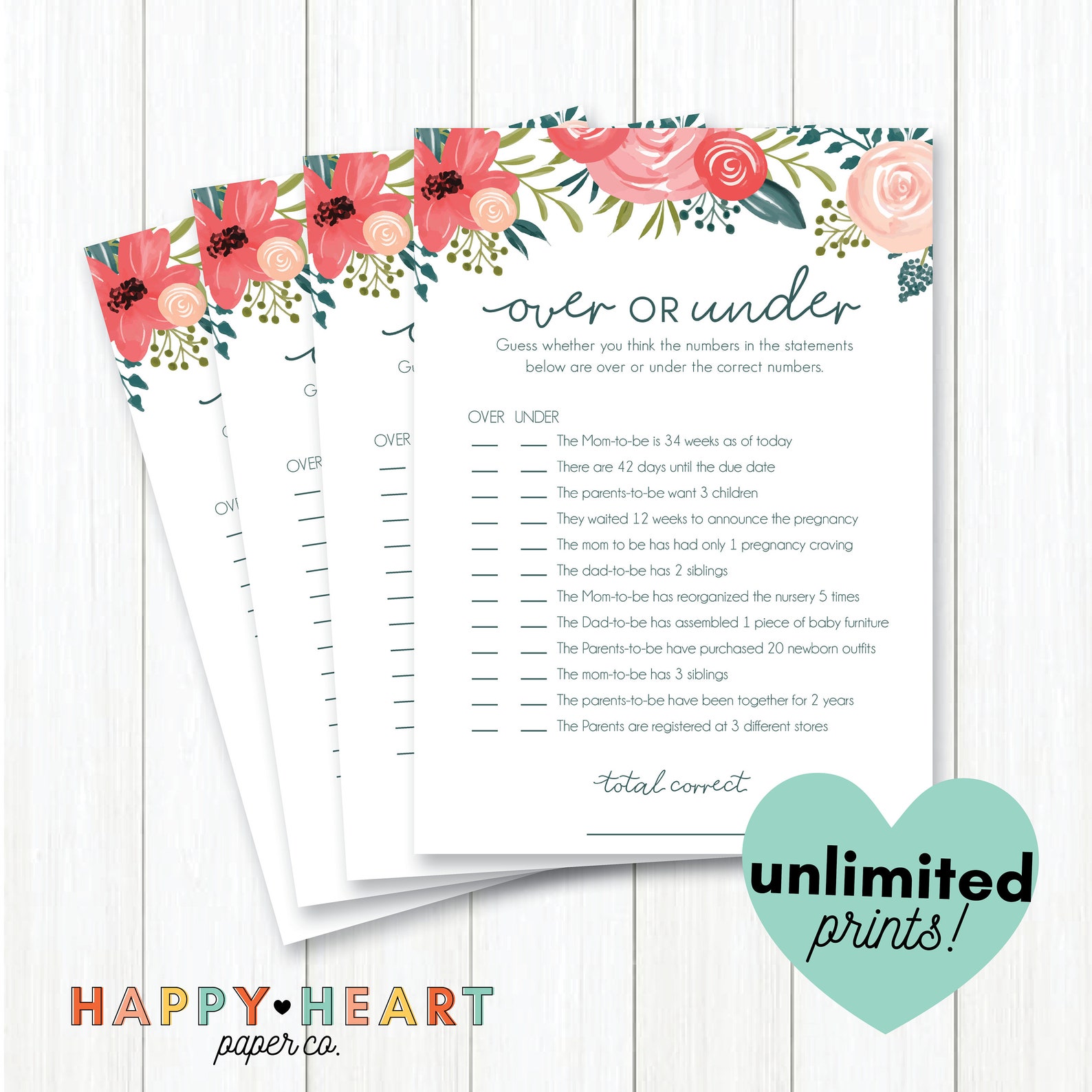 Over or Under Baby Shower Game Printable Pink & Blue - Etsy