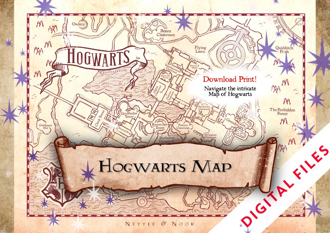 Vintage Hogwarts Map Print – Wizarding World Wall Art (digital Files ...