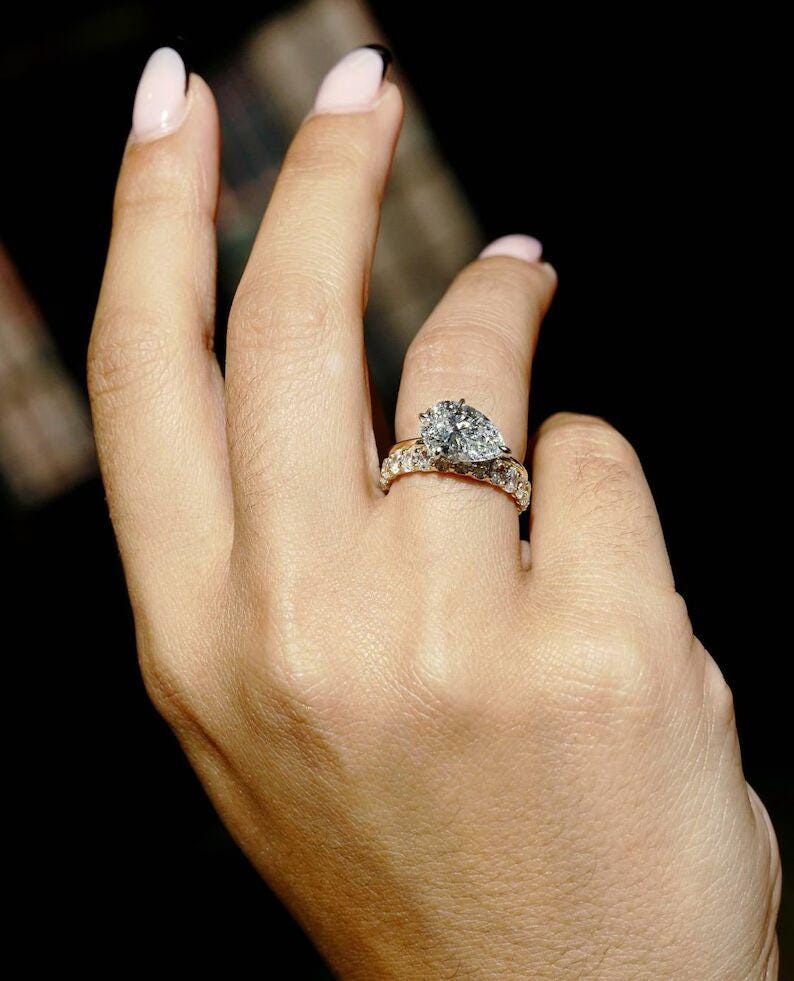 2.50 CT East West Pear Solitaire Engagement Ring, East to West Pear Two ...