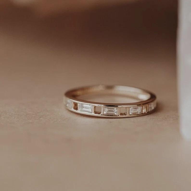 Alternate Baguette Band, Thin Channel Set Moissanite Baguette Open ...