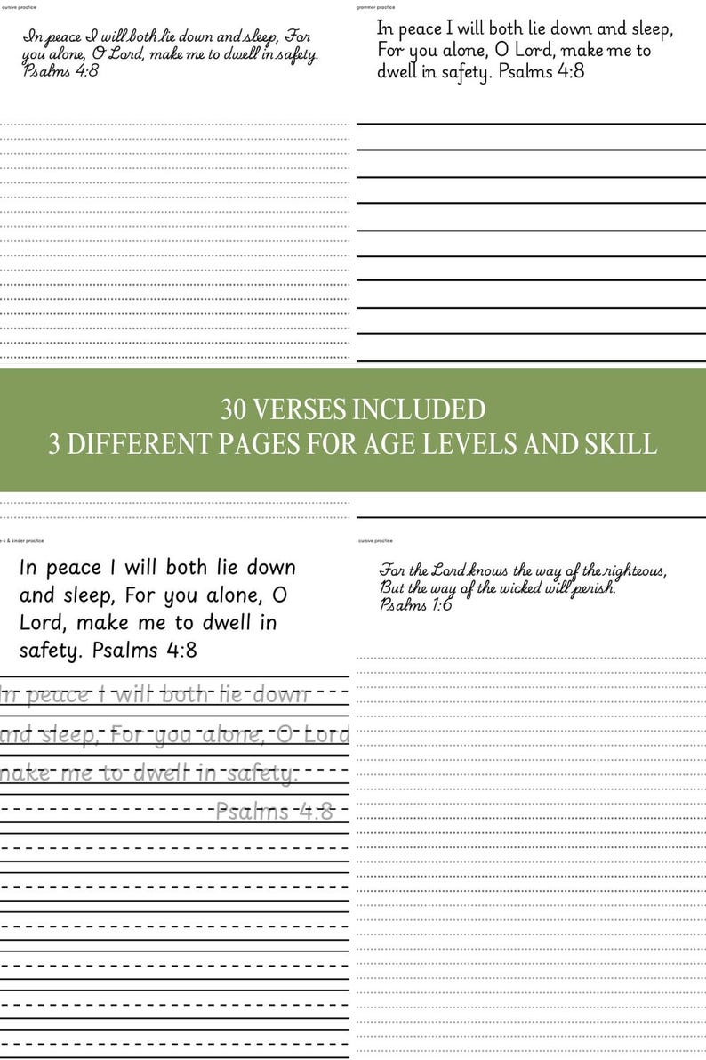 Psalms Copywork: Bible Verse Handwriting Practice for Kids (PDF ...