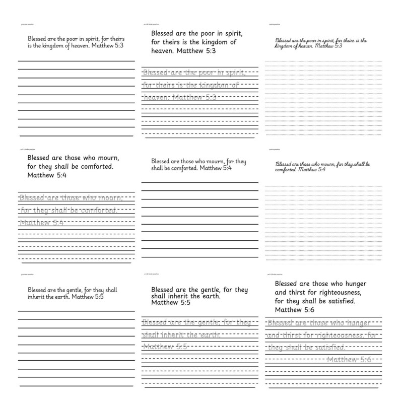 Beatitudes and Beyond Copywork for Young Hearts | 30 Days of Scripture ...