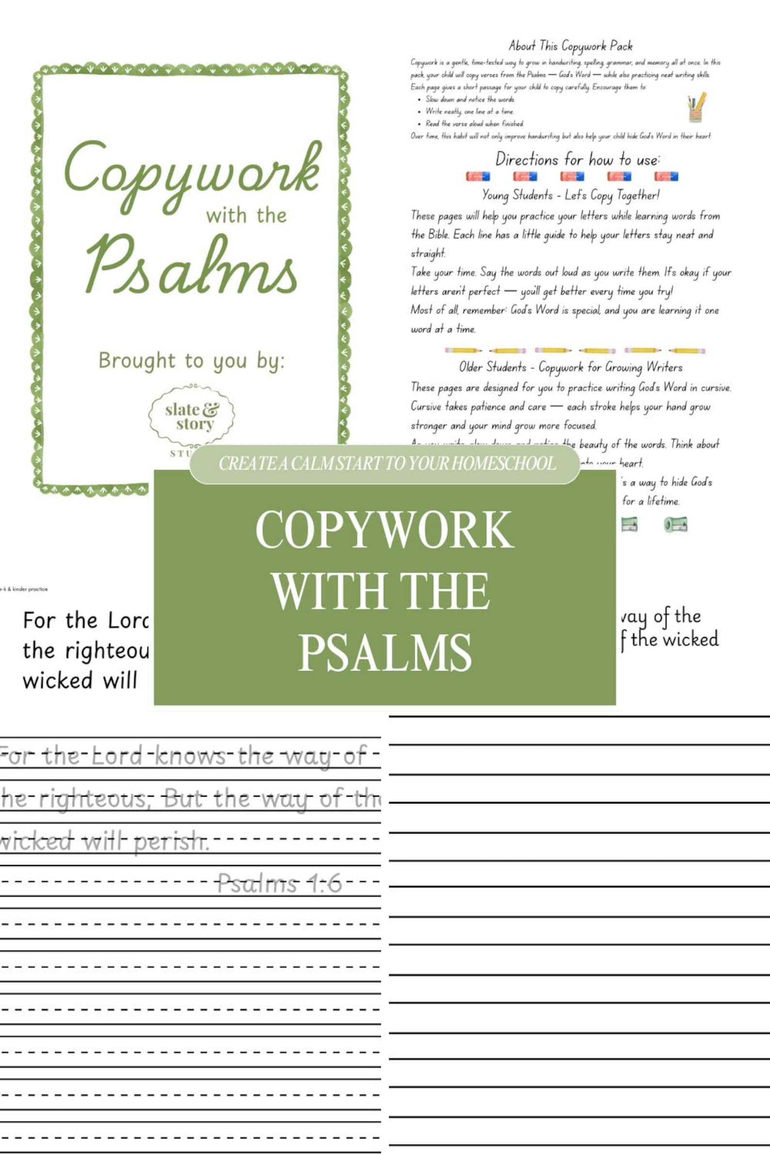 Psalms Copywork: Bible Verse Handwriting Practice for Kids (PDF ...