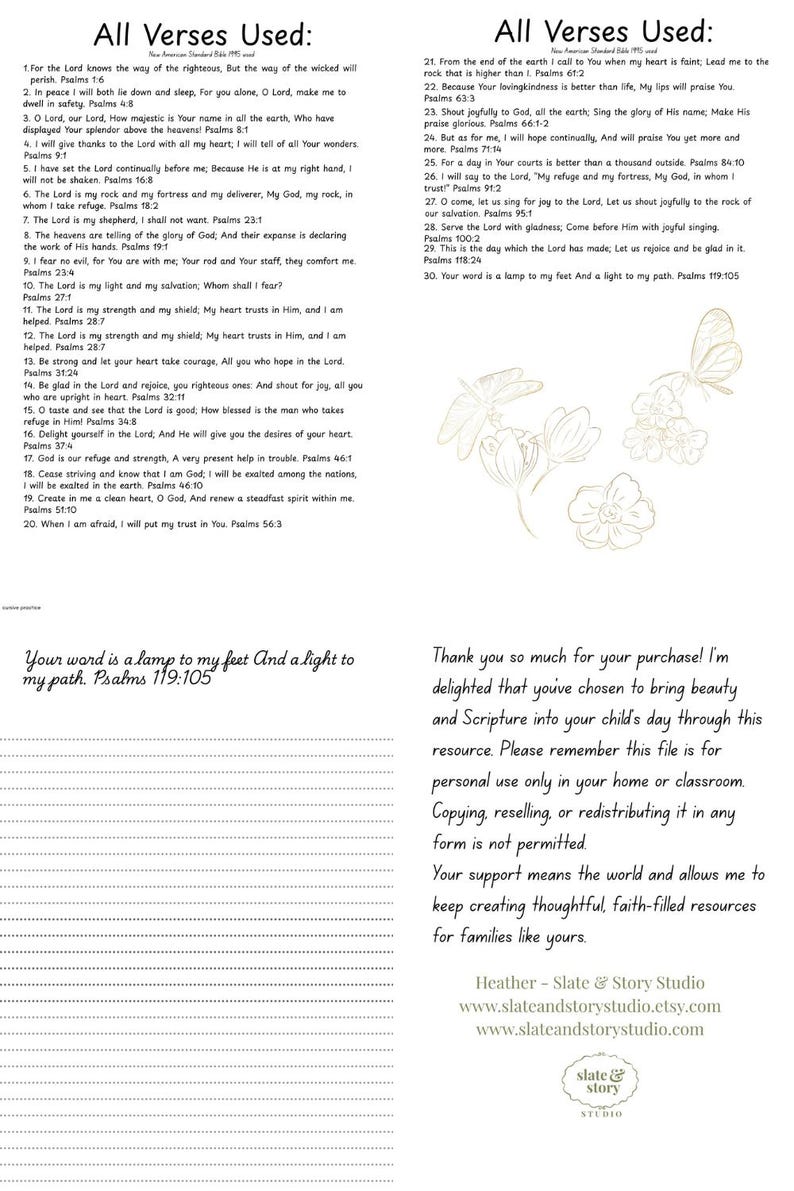 Psalms Copywork: Bible Verse Handwriting Practice for Kids (PDF ...